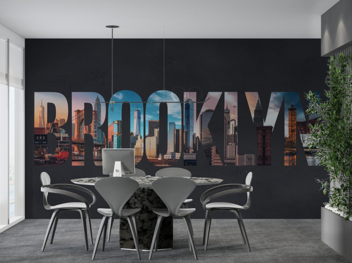 Brooklyn Cityscape Wallpaper, Modern Brooklyn Wall Mural, Typography ...