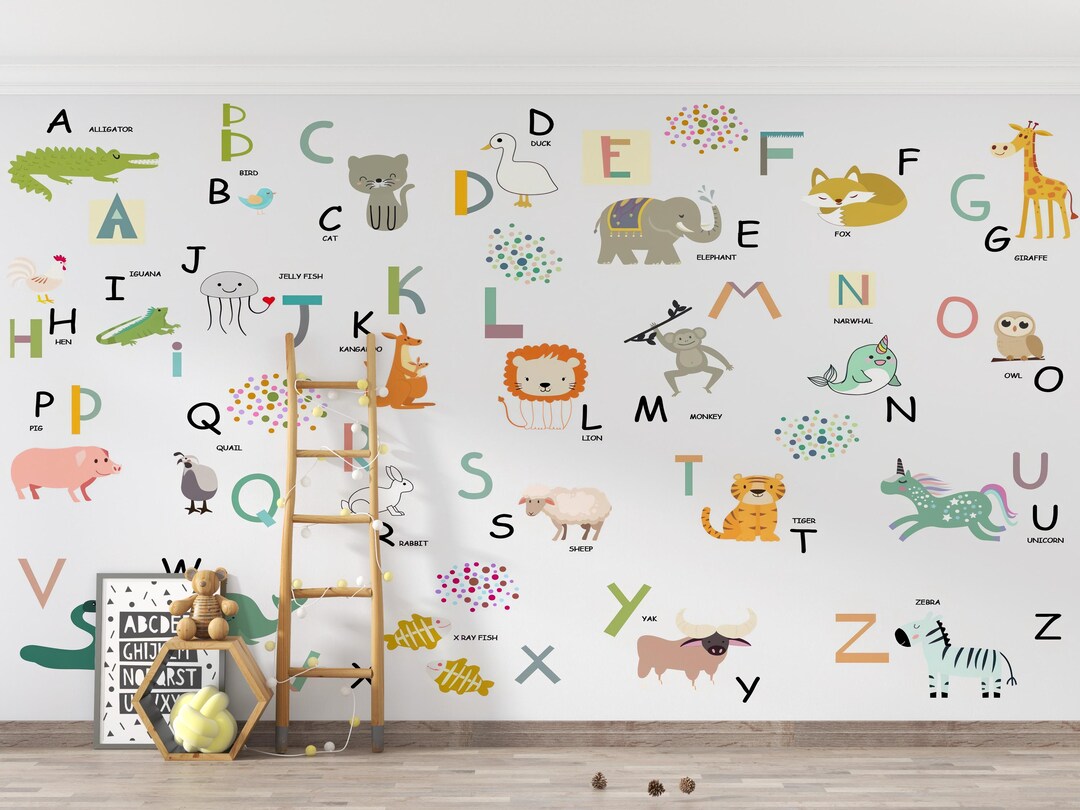 Colorful Alphabet Animals Wallpaper – Educational Peel and Stick Wall ...