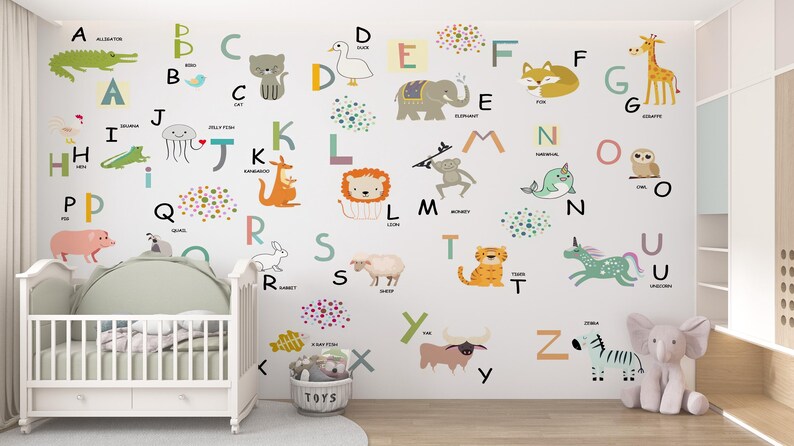 Colorful Alphabet Animals Wallpaper – Educational Peel and Stick Wall ...
