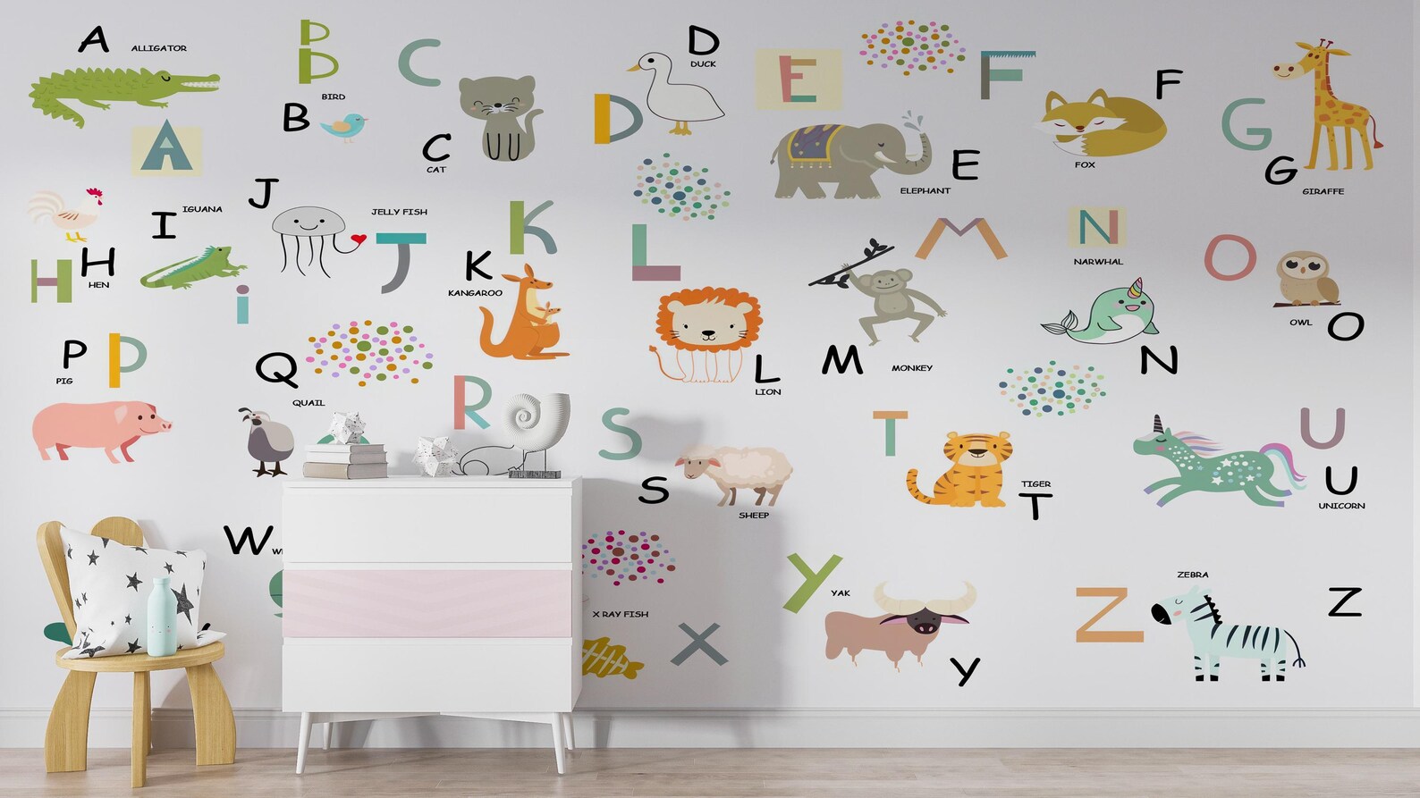 Colorful Alphabet Animals Wallpaper – Educational Peel and Stick Wall ...