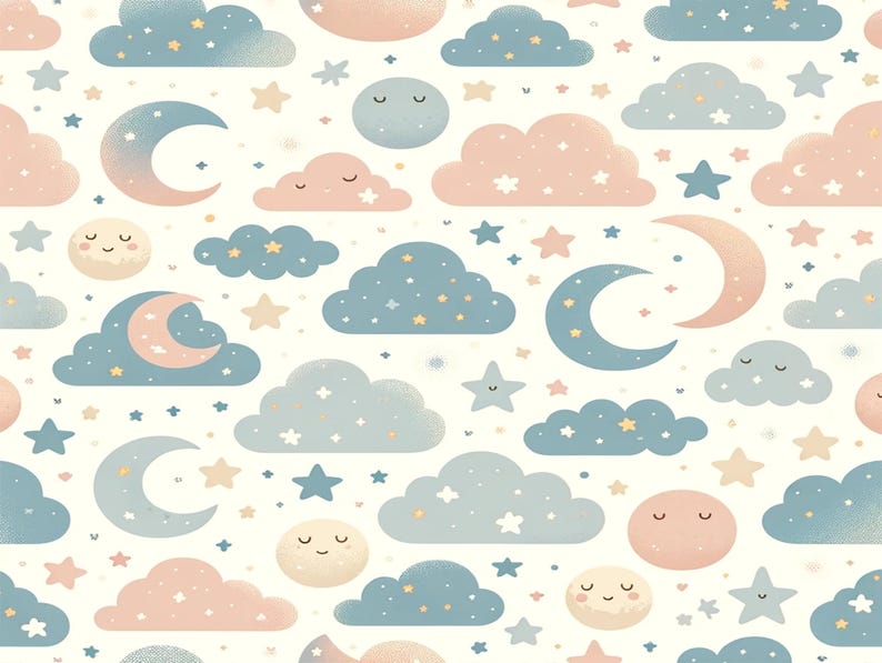 Moon and Clouds Kids Wallpaper ,pastel Nursery Wall Decor | Peel ...