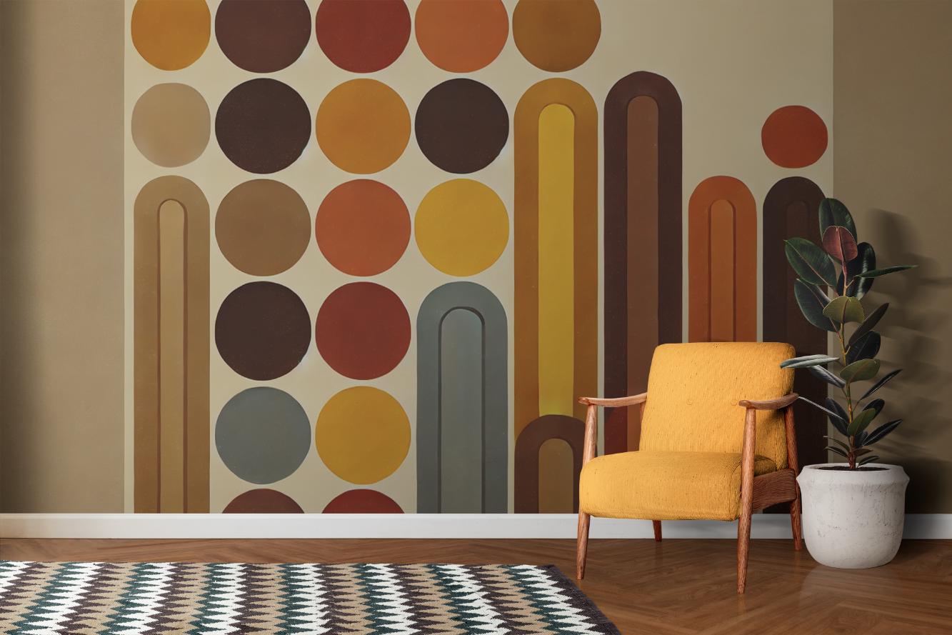 Retro Geometric Wallpaper 70s Inspired Bold Circles and Lines , Vintage ...
