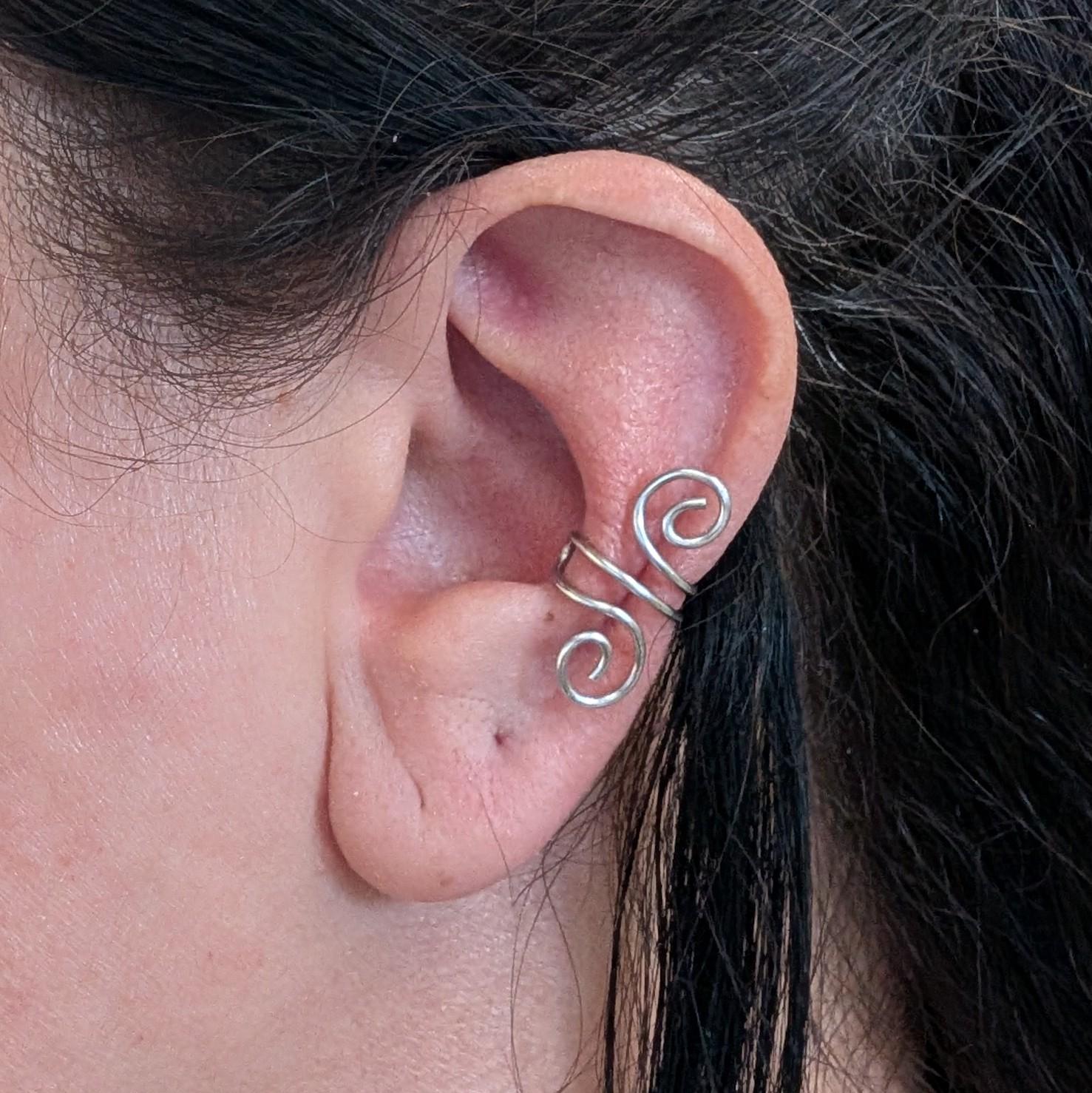 Double Swirl Ear Cuff, 18 Gauge Titanium Finished Silver Plated Wire ...