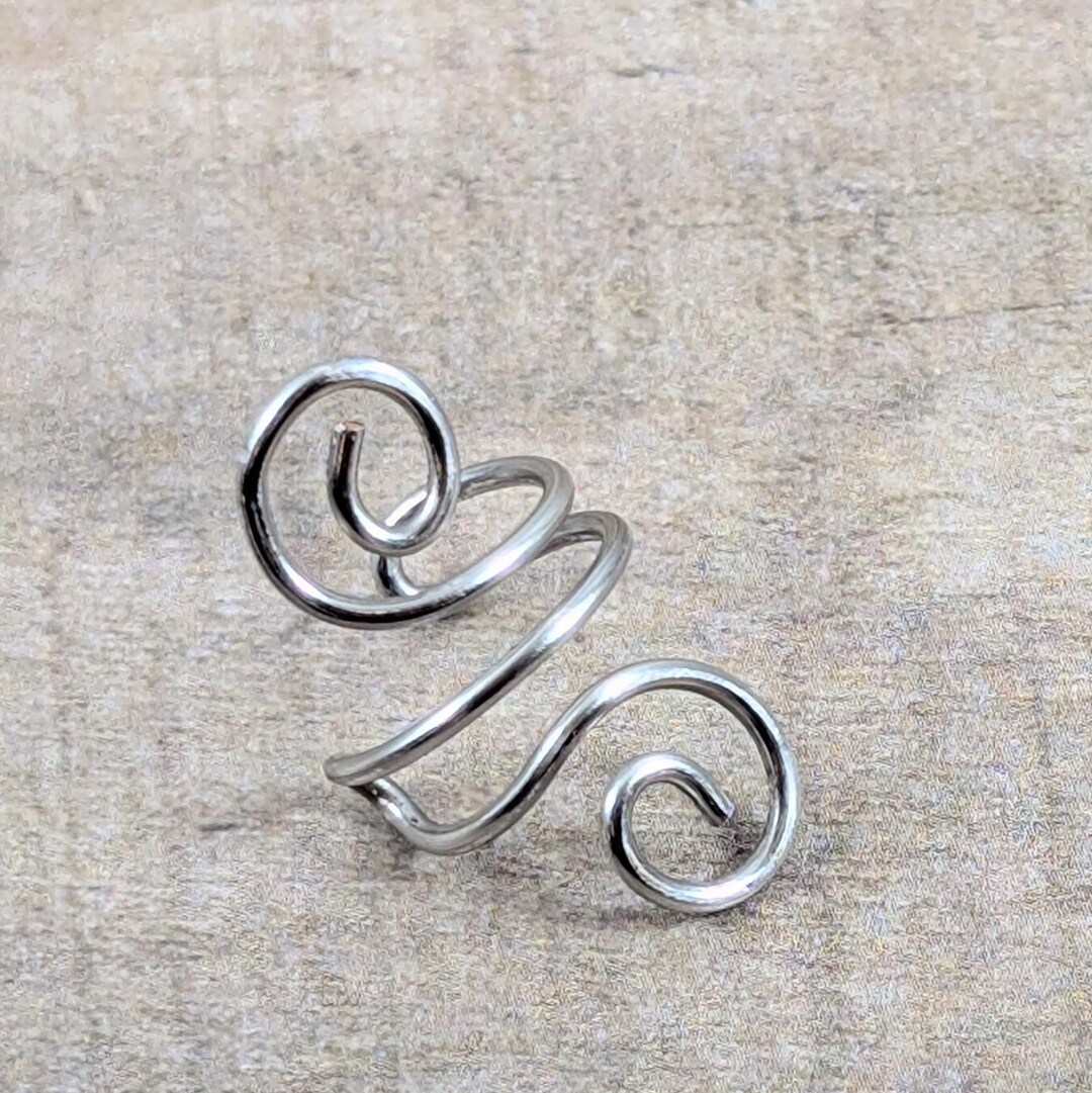 Double Swirl Ear Cuff, 18 Gauge Titanium Finished Silver Plated Wire ...