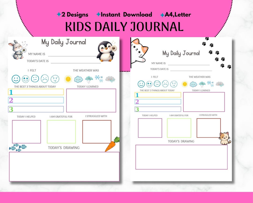 Kids Daily Journal Printable/ Journal for Kids/ Diary for Children ...