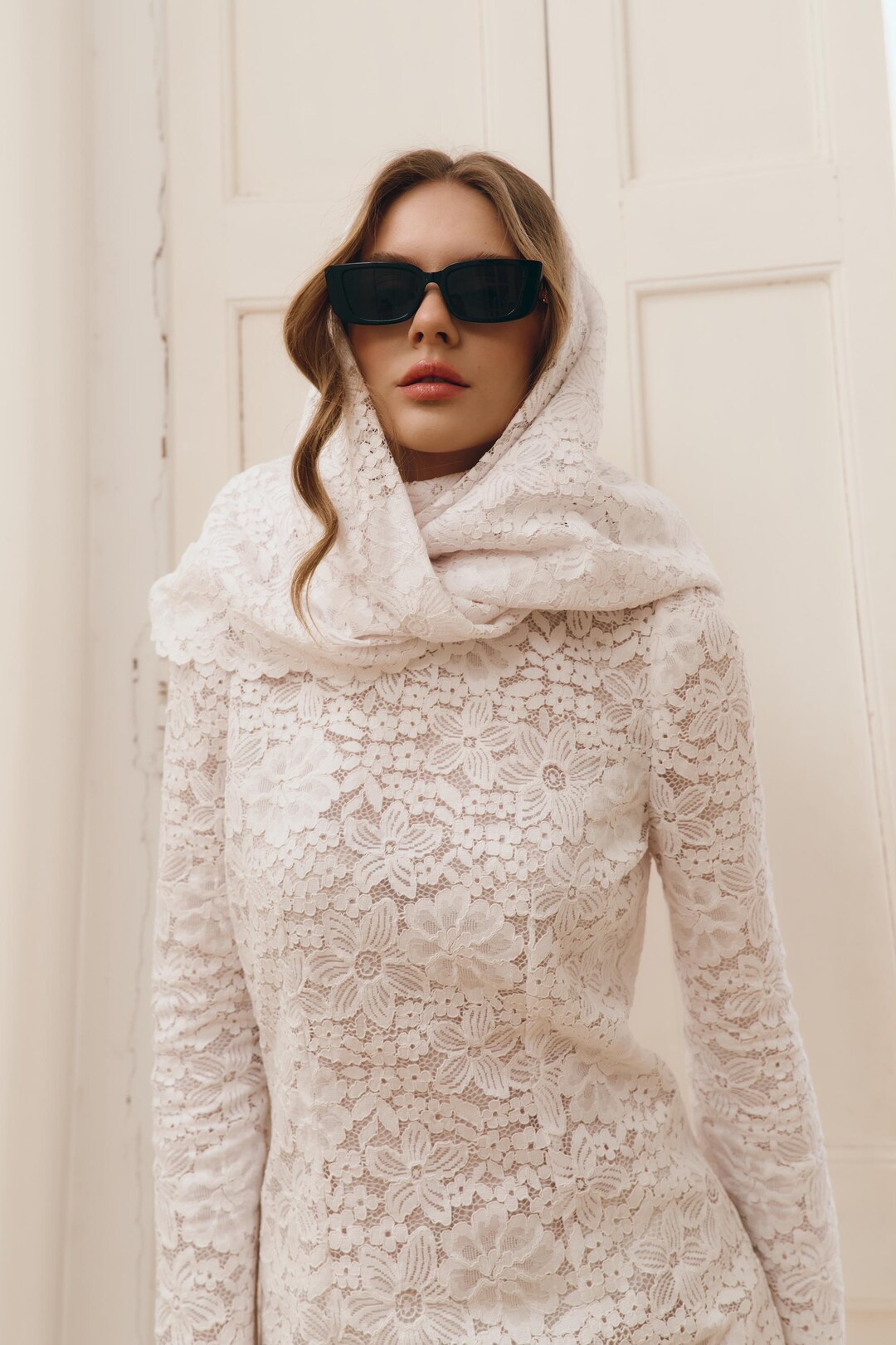 White Lace Head Scarf, Wedding Shawl Wrap, Long Head Scarf for Women ...