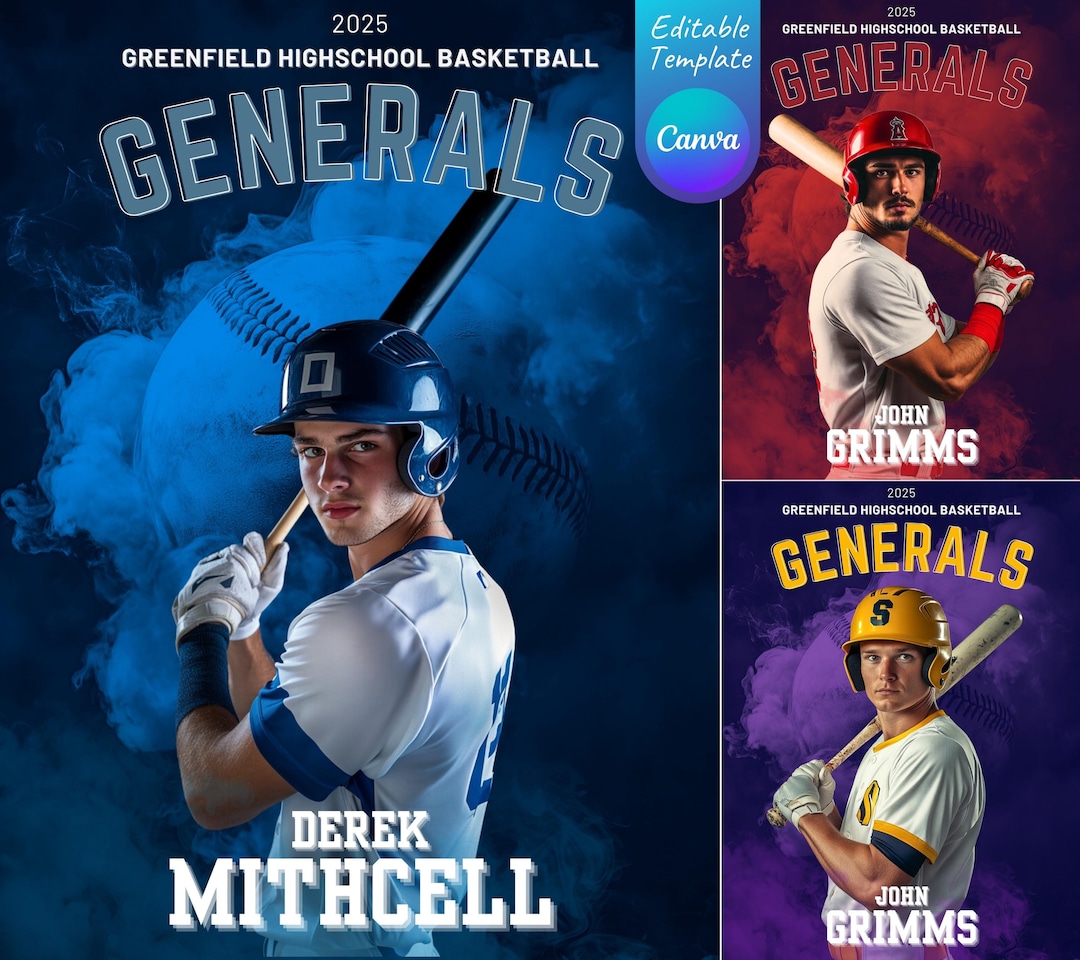 Bundle Baseball Poster Custom Canva Sports Templates | Baseball Poster ...
