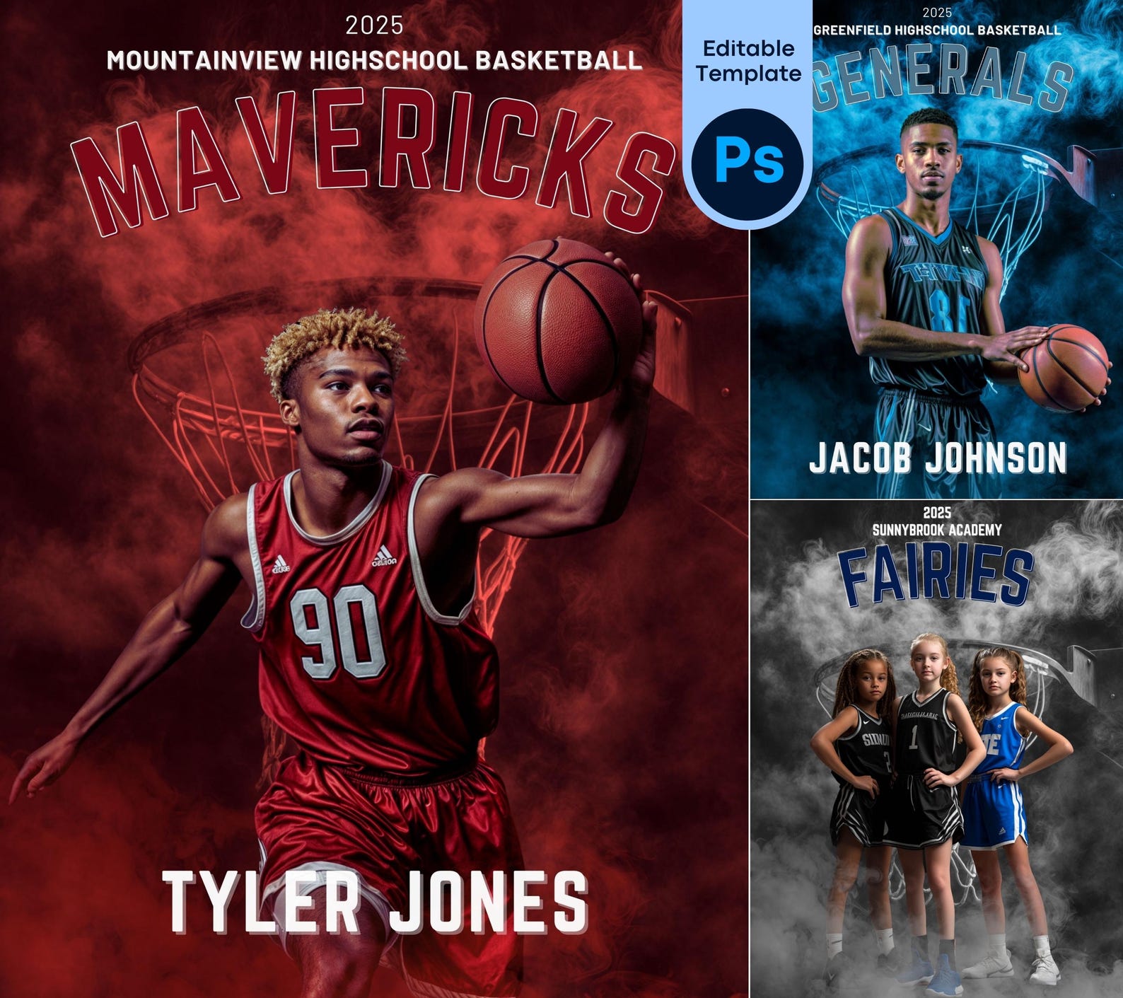 Bundle Photoshop Custom Basketball Templates Backdrop | Photoshop ...