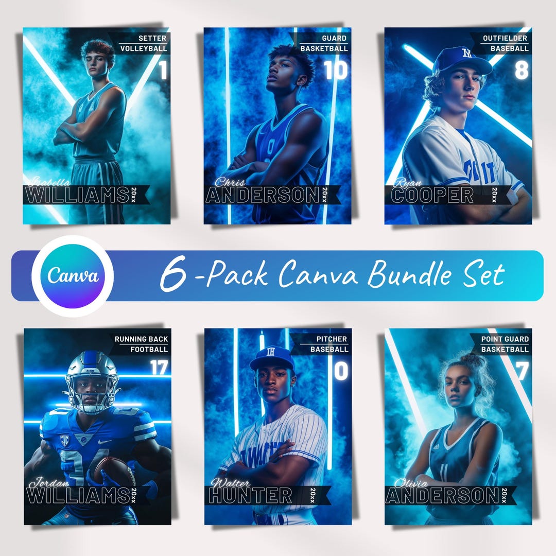 BLUE Custom Canva Neon Sports Backdrops Template, Field Light Overlays ...