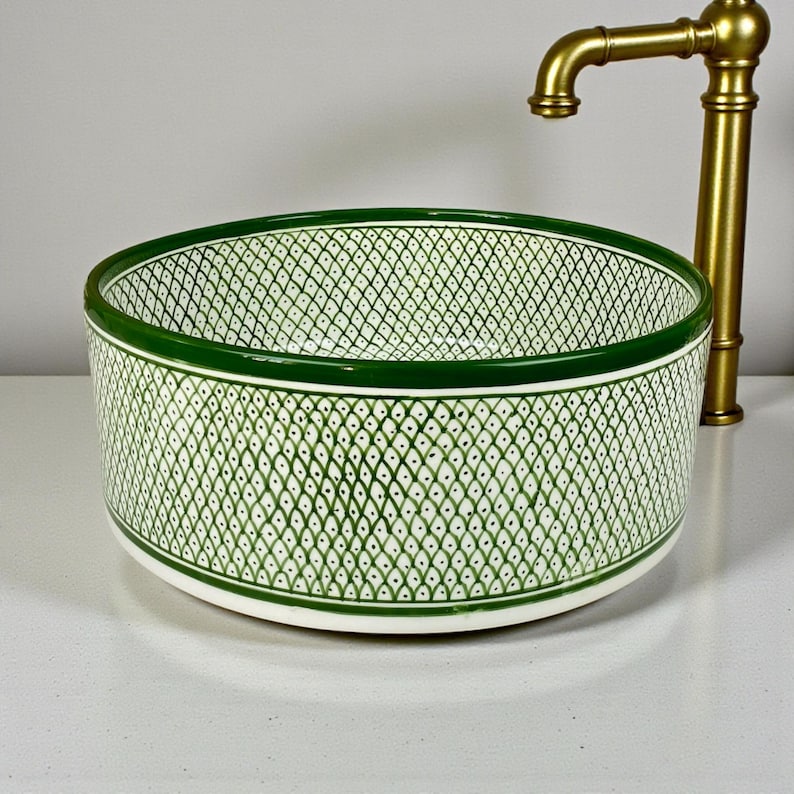 Green Moroccan Ceramic Vessel Sink – Handmade Artisan Washbasin With ...