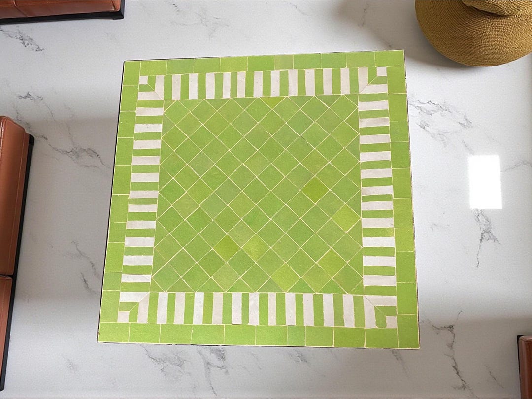 Handmade Moroccan Mosaic Table – Green Pistach Colorful Zellij Square ...