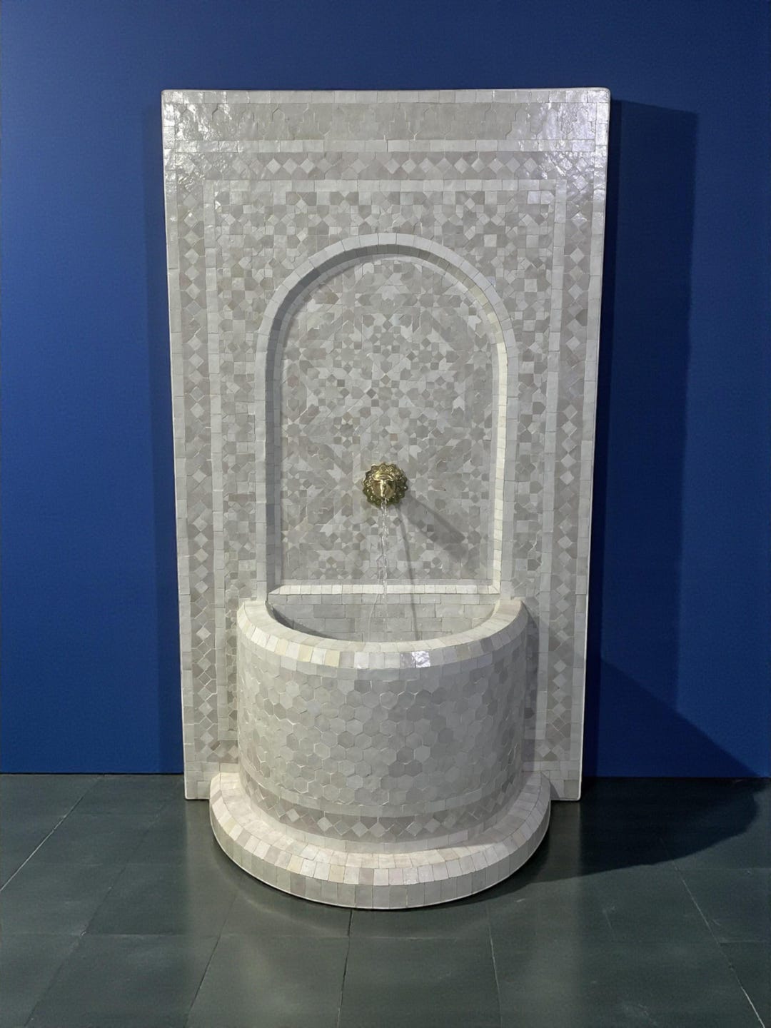 Moroccan Customizable Rustic Mosaic Wall Fountain: Beige Mid-century ...