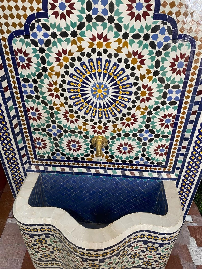 Moroccan Mosaic Fountain Marrakech Bloom – Handmade Zellige Wall Water ...