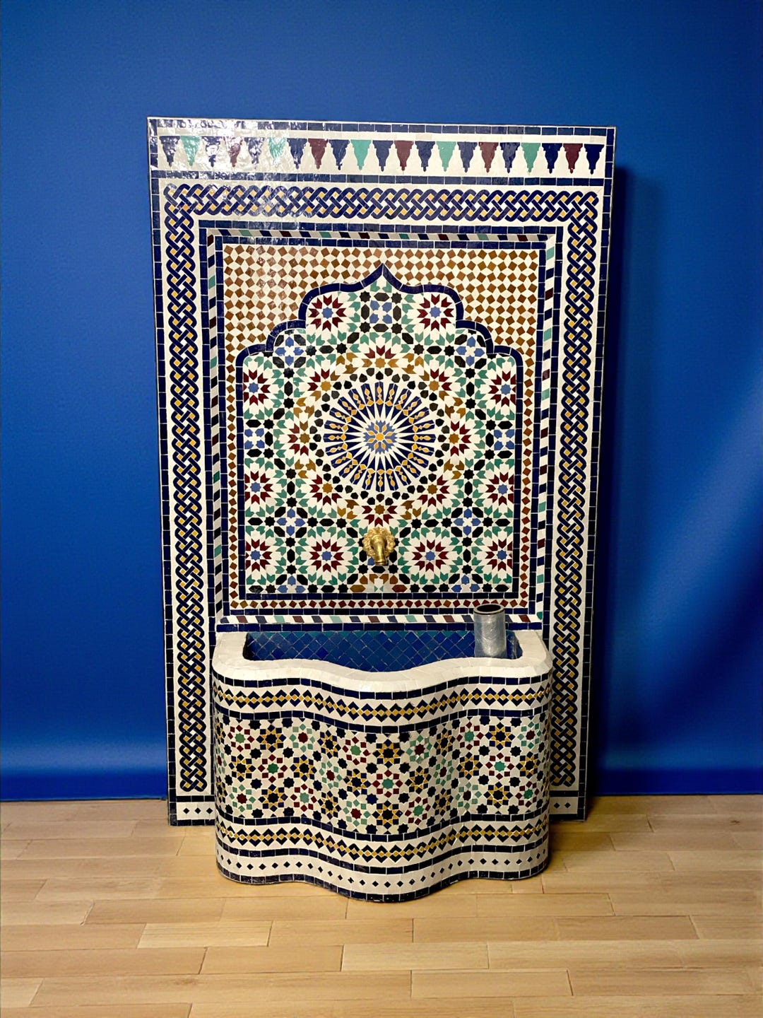 Moroccan Mosaic Fountain Marrakech Bloom – Handmade Zellige Wall Water ...