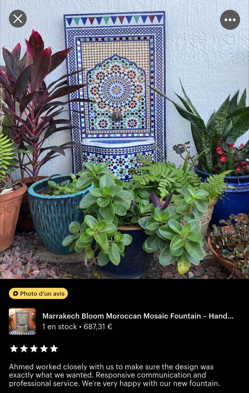 Moroccan Mosaic Fountain Marrakech Bloom – Handmade Zellige Wall Water ...
