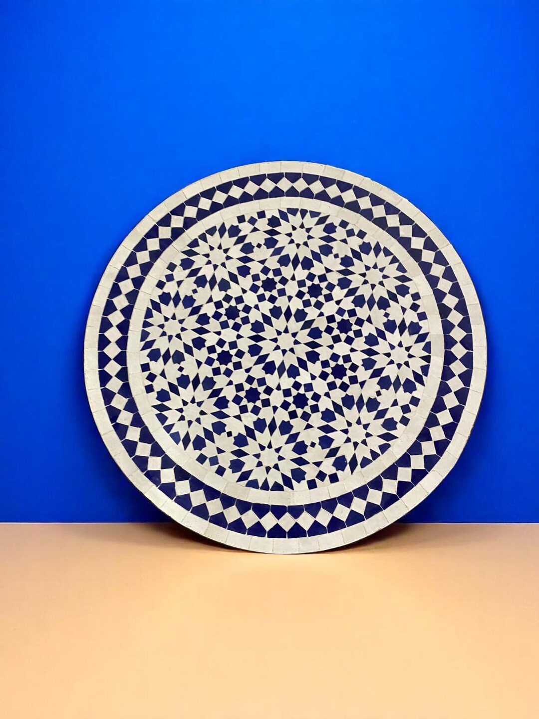 Blue and White Handmade Moroccan Mosaic Table – Colorful Zellij Round ...