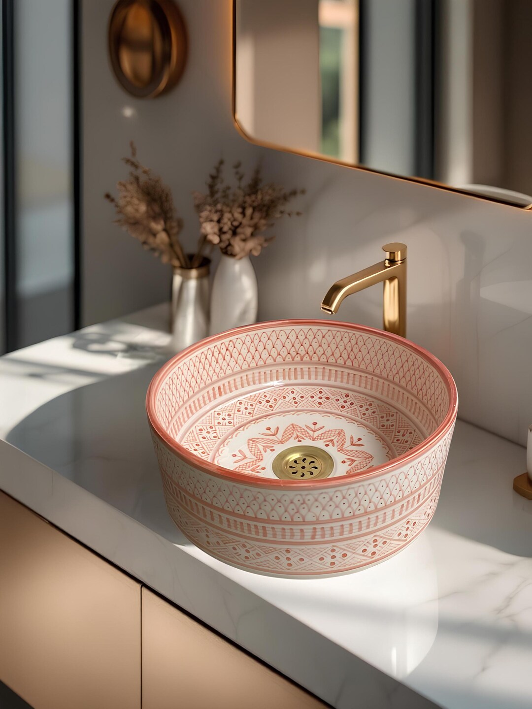 Modern Ceramic Sink: Pink Ceramic Sink, Hand Painted Sink, Handmade ...