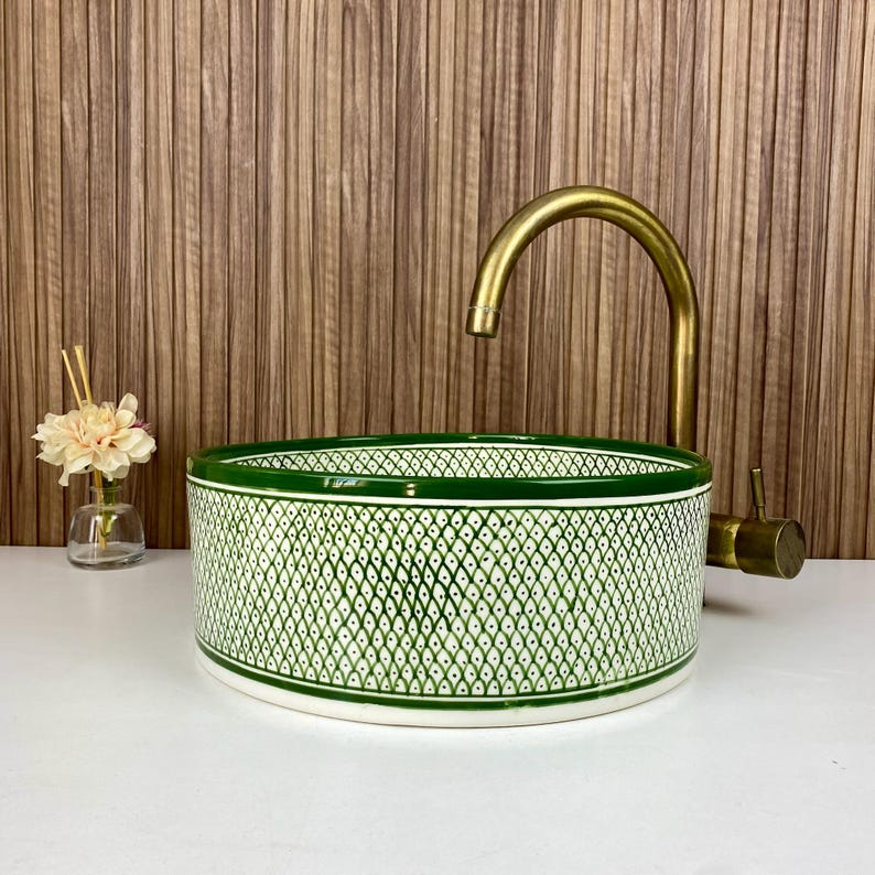 Green Moroccan Ceramic Vessel Sink – Handmade Artisan Washbasin With ...