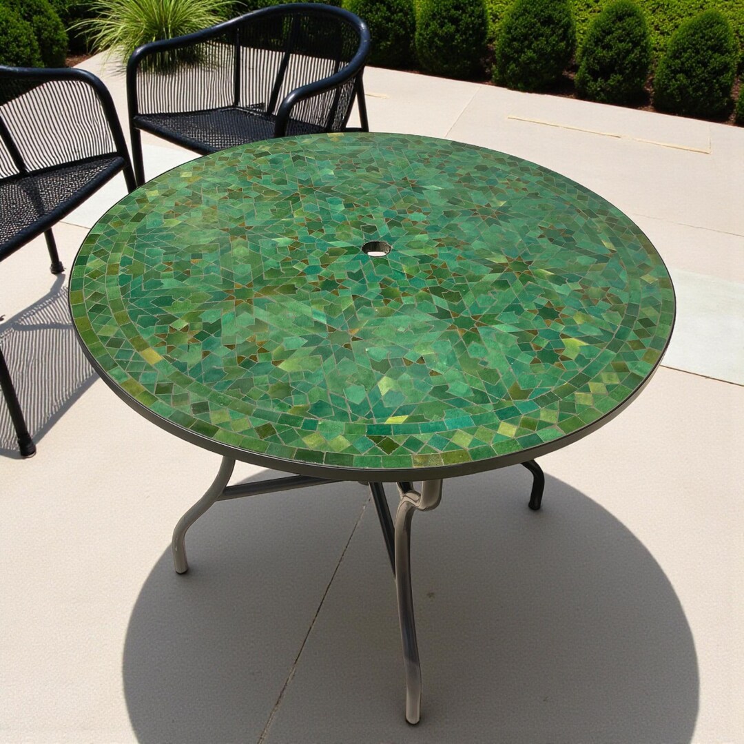 Green Rustic Handmade Moroccan Mosaic Table – Colorful Zellij Round ...