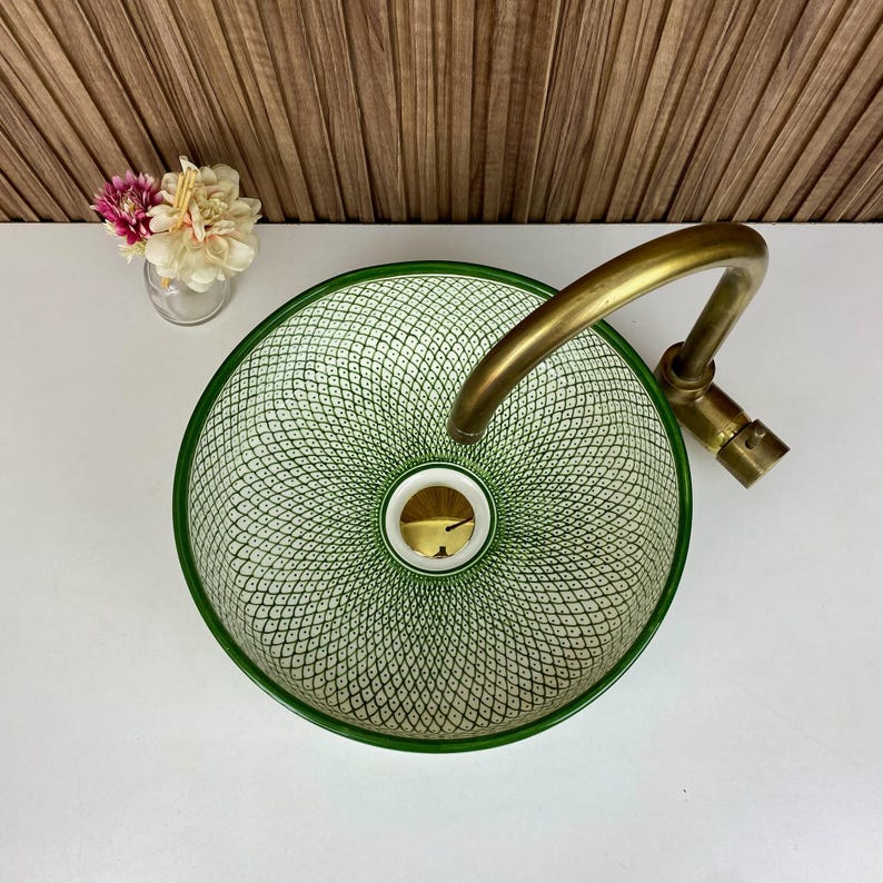 Green Moroccan Ceramic Vessel Sink – Handmade Artisan Washbasin With ...