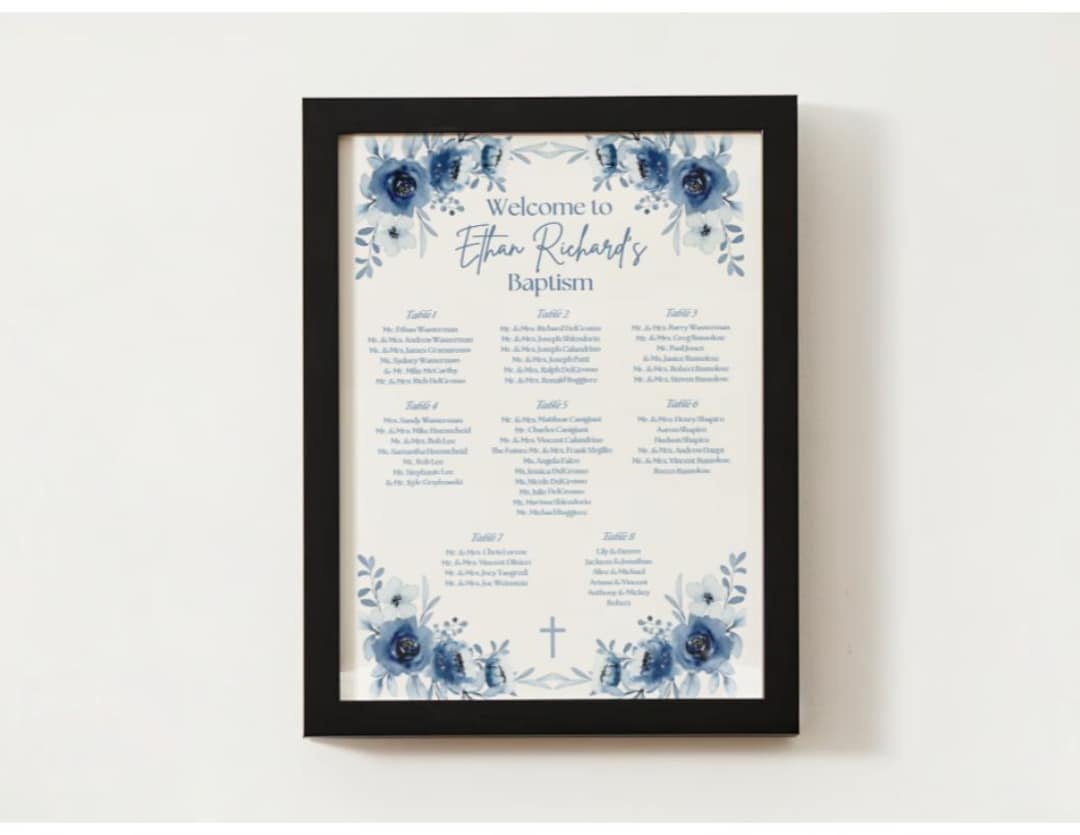 Seating Chart & Table Numbers - Baptism, Communion, Boy, Girl, Blue ...