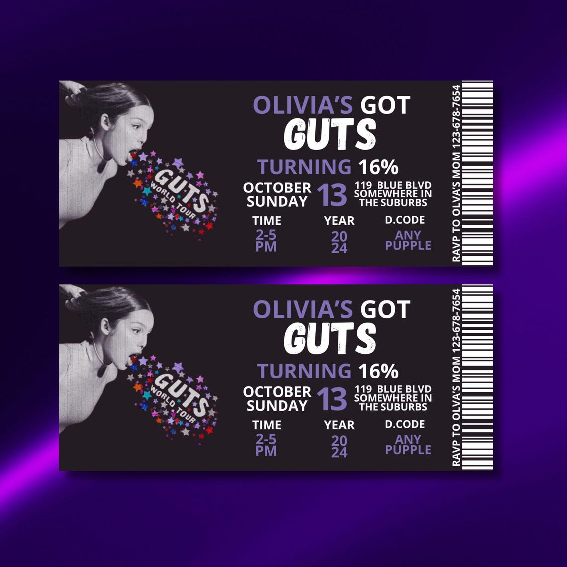 Olivia Rodrigo Guts Tour Birthday Invitation Template - Etsy