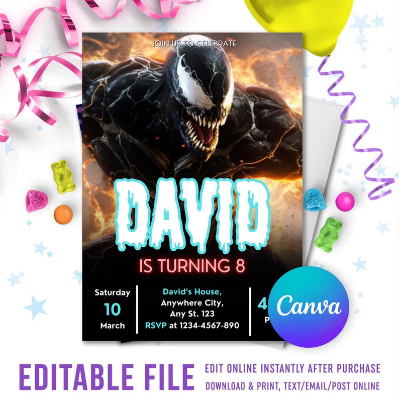 Venom Birthday Invitation: Editable Superhero Party Template (digital ...