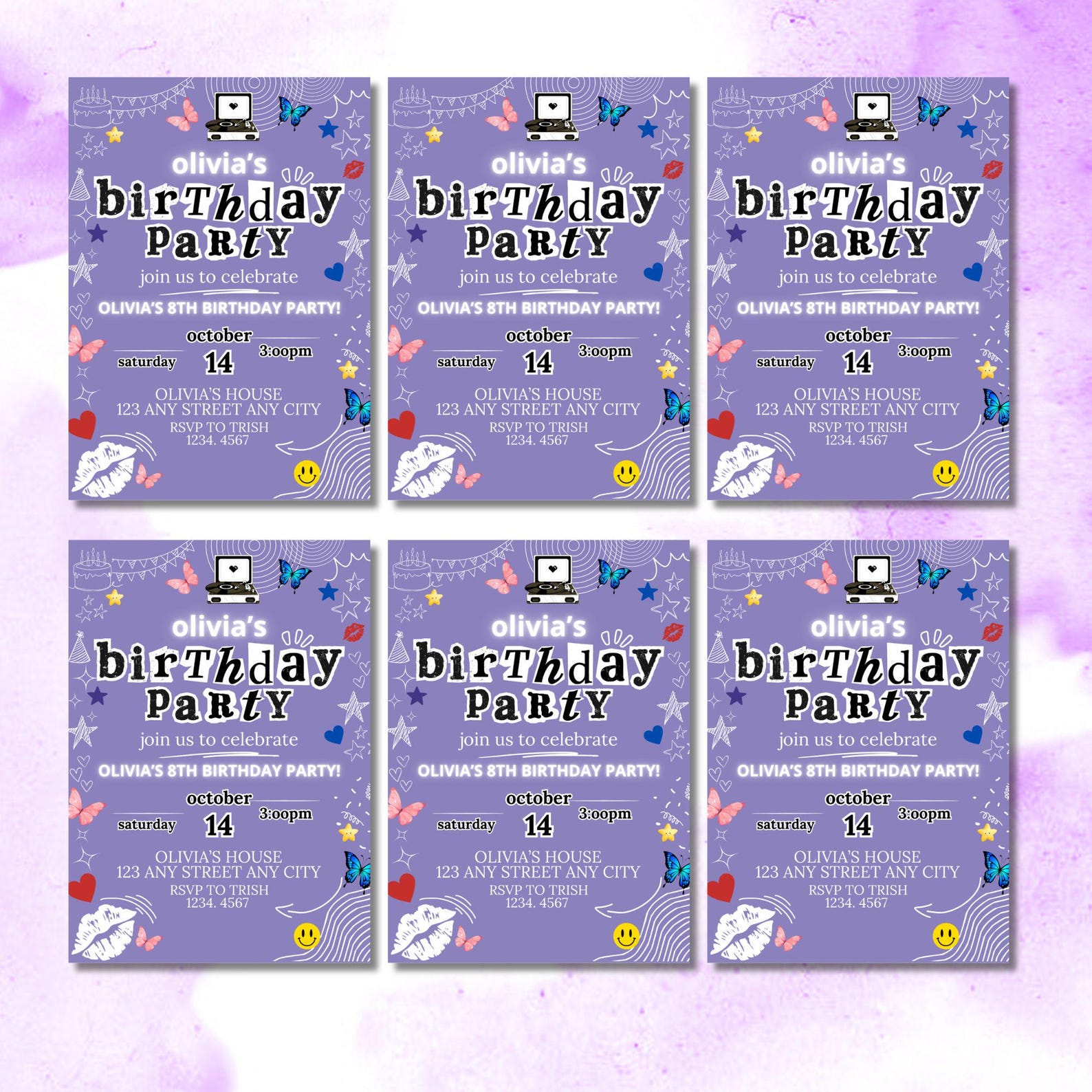 Self Editable Olivia Birthday Invitation | Music Party Invite ...