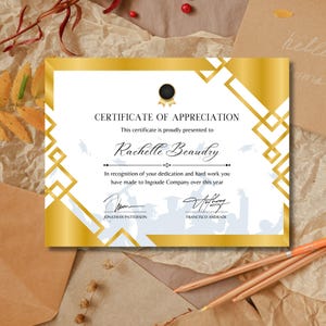 Editable Certificate of Completion Template: Elegant Gold Design ...