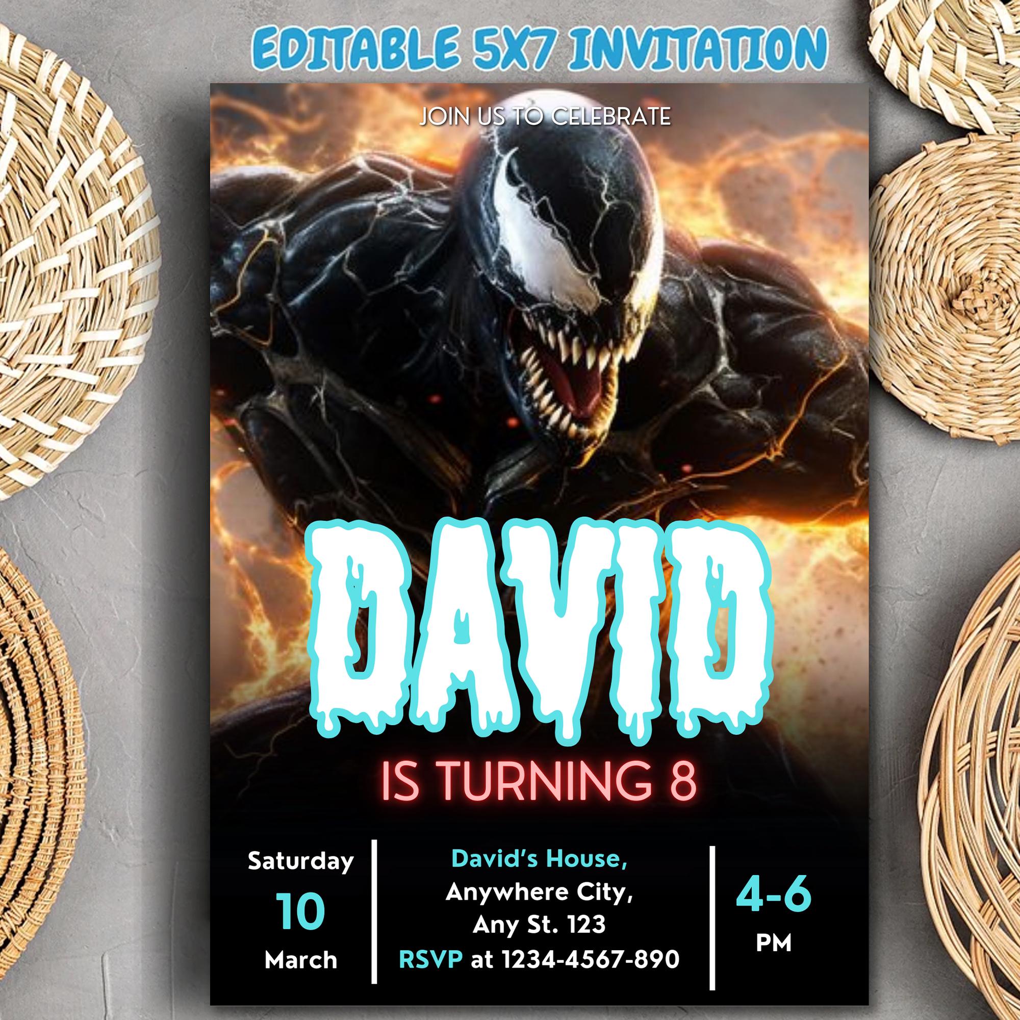 Venom Birthday Invitation: Editable Superhero Party Template (digital ...