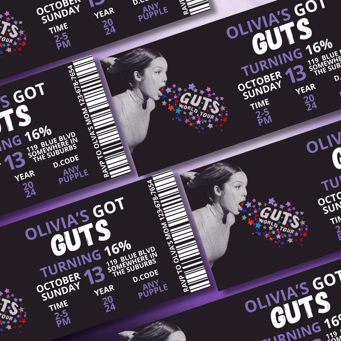 Olivia Rodrigo Guts Tour Birthday Invitation Template - Etsy