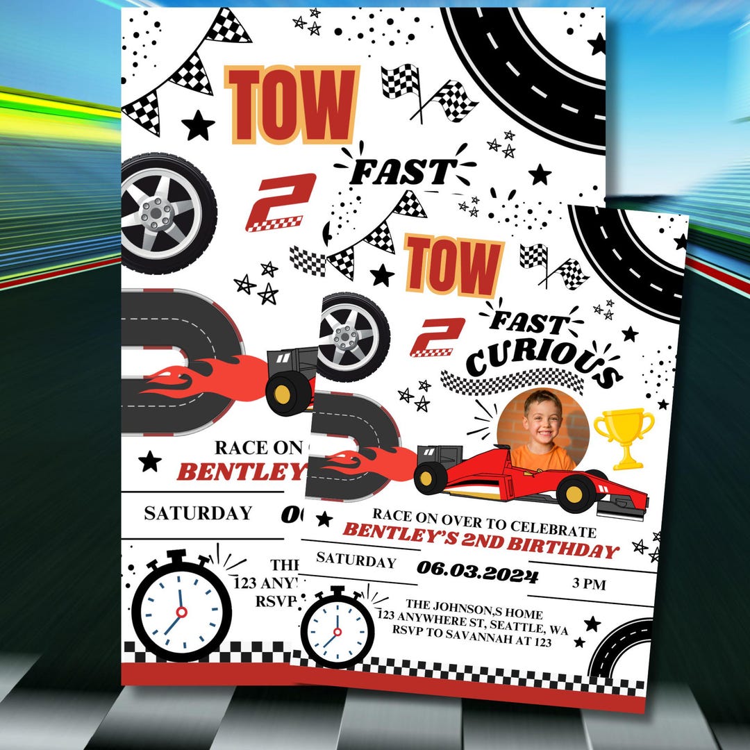 Two Fast Birthday Invite Boy Race Car 2nd Birthday Party Invite ...