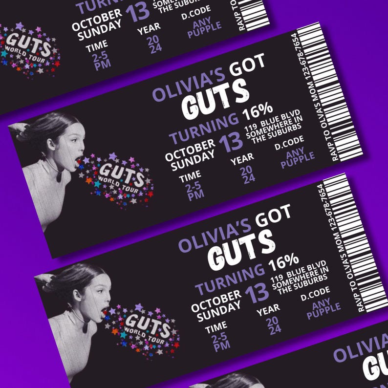 Olivia Rodrigo Guts Tour Birthday Invitation Template - Etsy