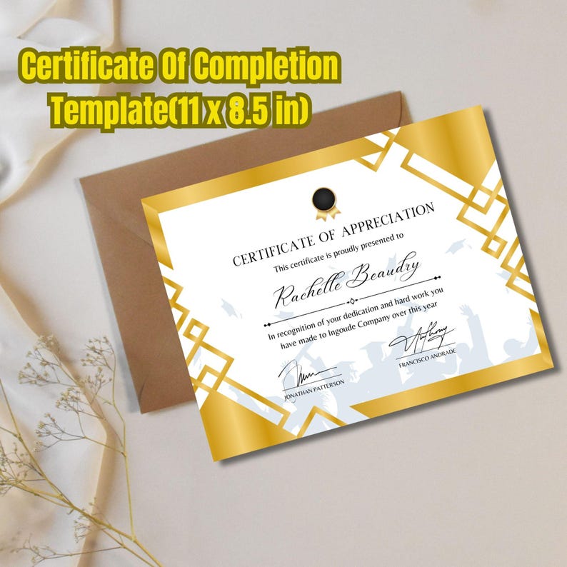 Editable Certificate of Completion Template: Elegant Gold Design ...