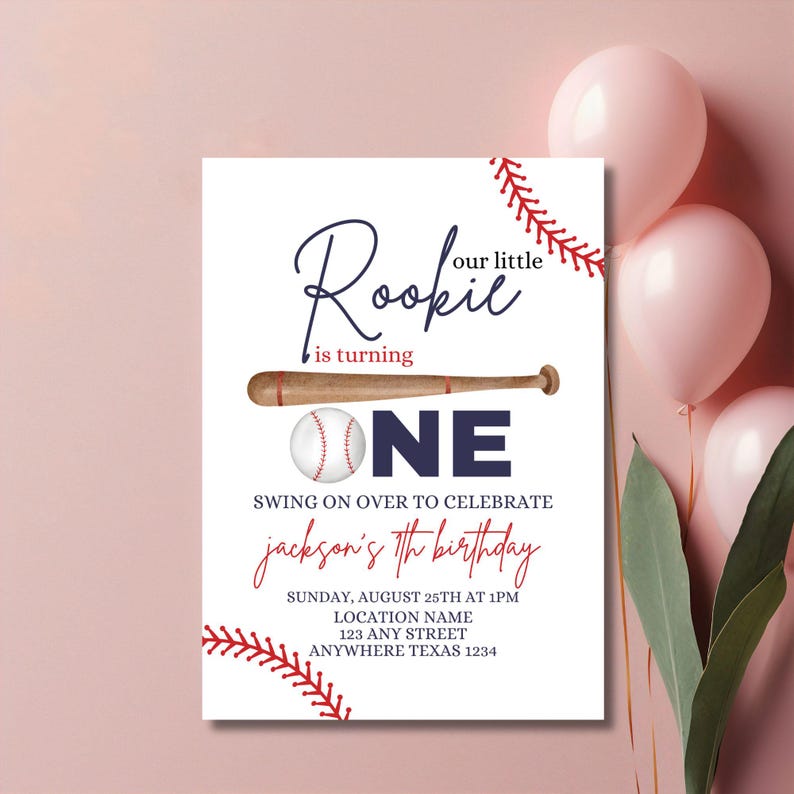 Rookie of the Year First Birthday Invitation: Baseball Theme (digital ...