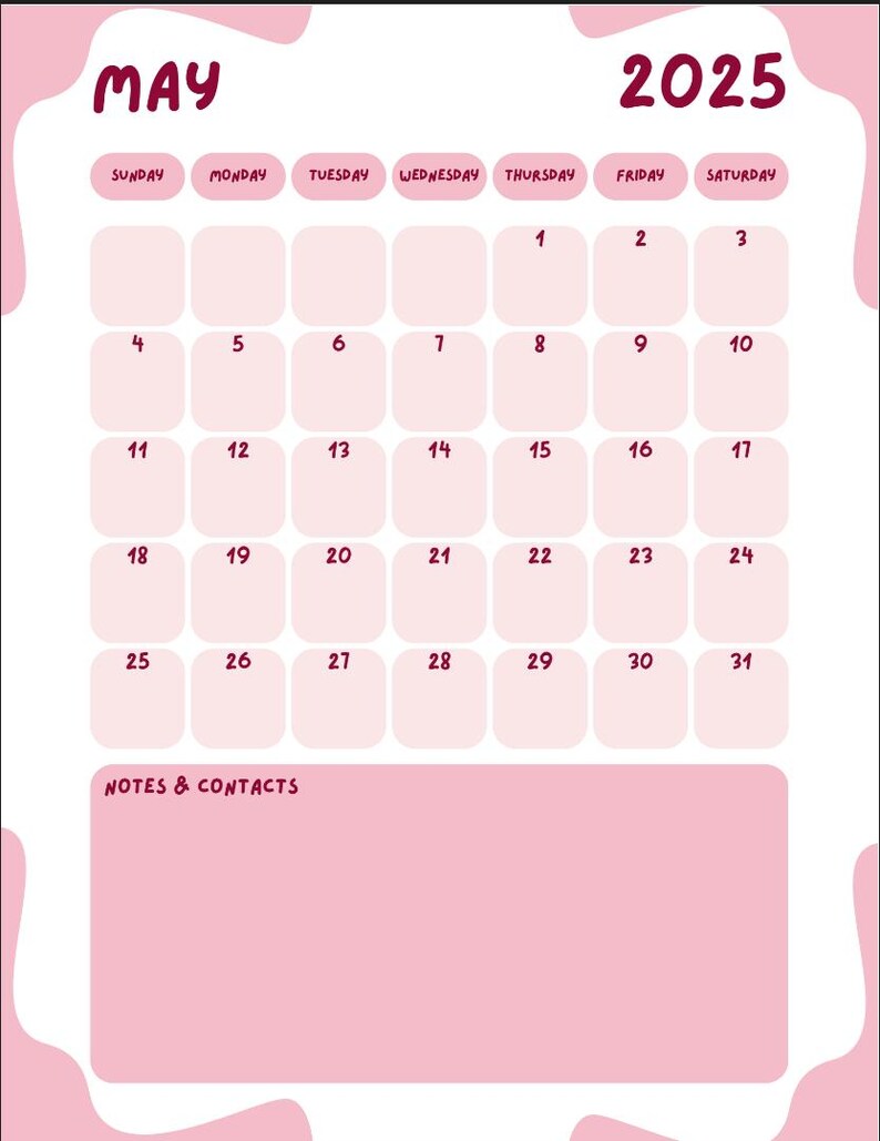 Printable Minimalist 2025 Calendar Baby Pink - Etsy