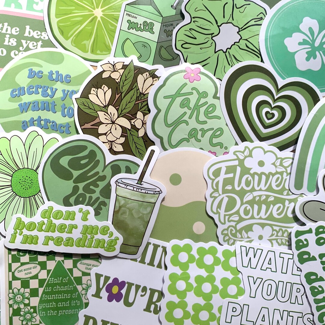 52 Pcs Baby Green Aesthetic Sticker Pack, Scrapbooking Kindle, Bullet ...