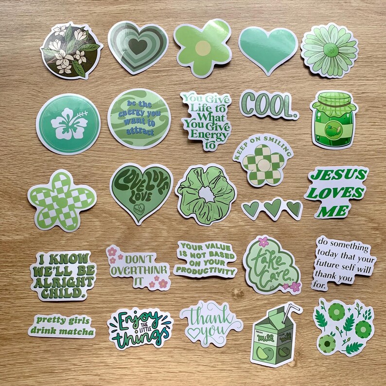 52 Pcs Baby Green Aesthetic Sticker Pack, Scrapbooking Kindle, Bullet ...