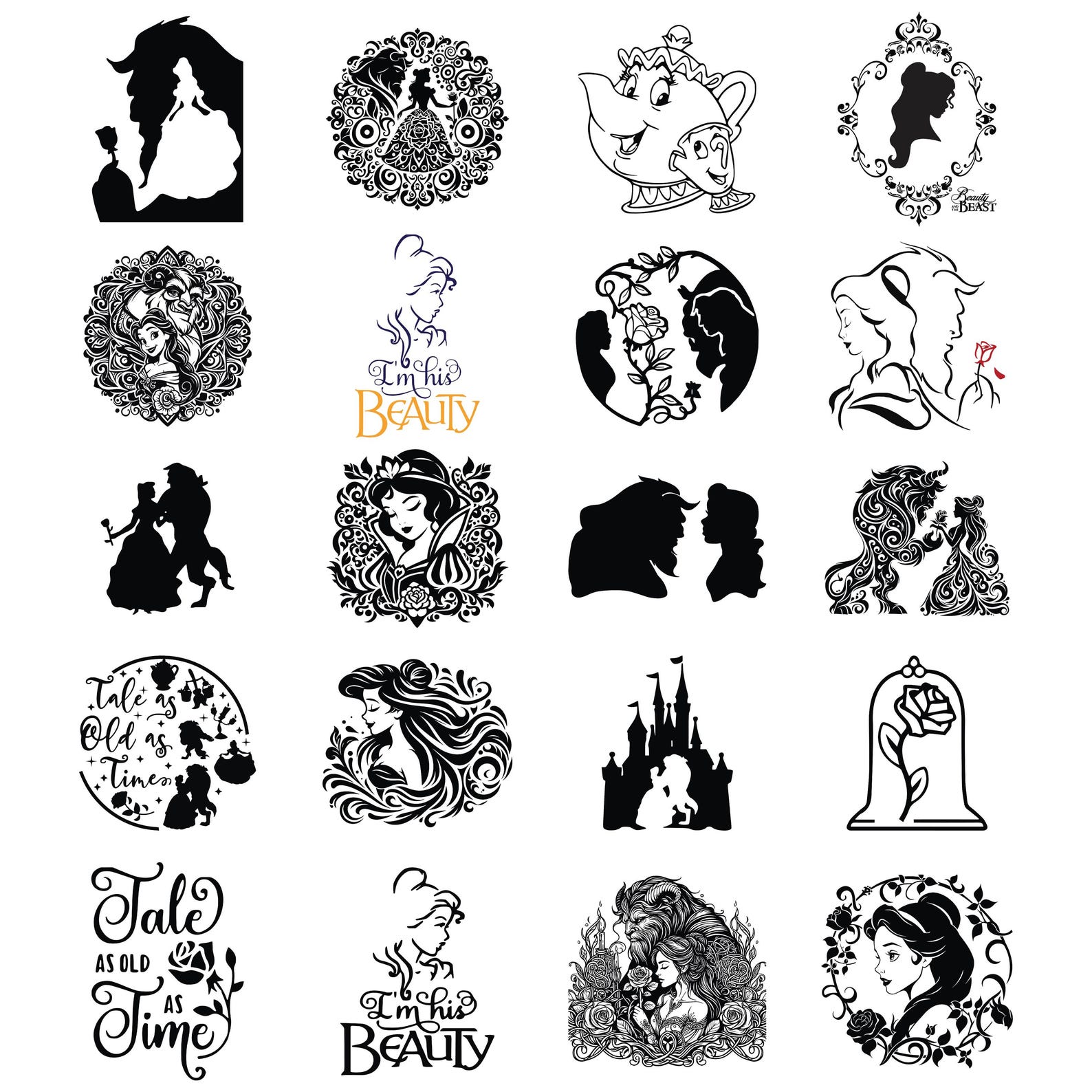Beauty and the Beast Svg, Enchanted Rose Svg, Mandala Svg, Intricate ...