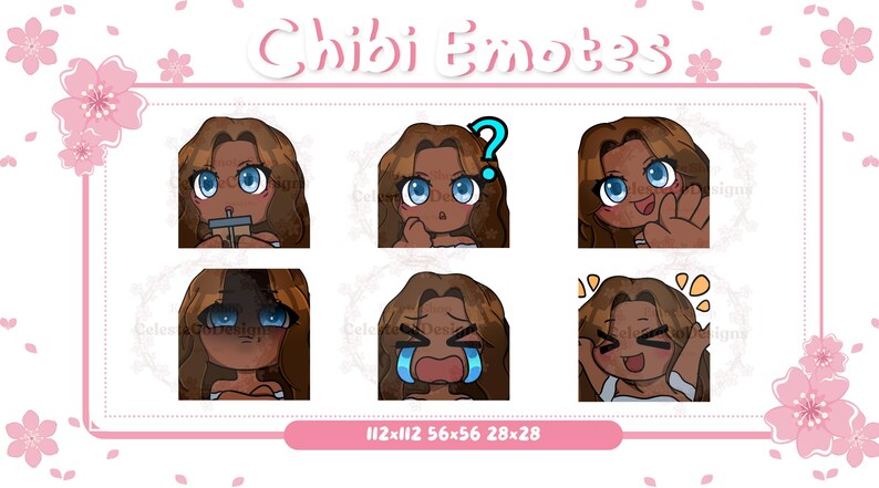 Twitch Emote Chibi Girl 6pc Emote Pack With 3 Eye Colors/ Mocha/brown ...