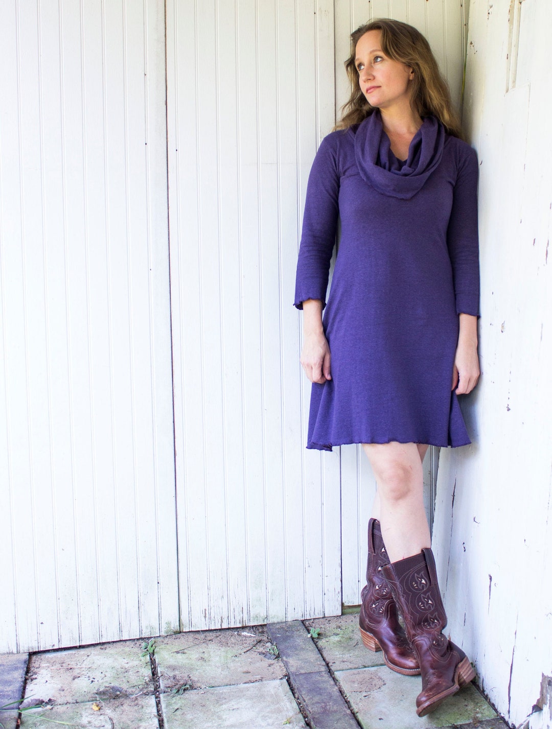Hemp Analise Dress ~ Super Cowl 3/4 Sleeve Tunic Midi Dress - Hemp ...