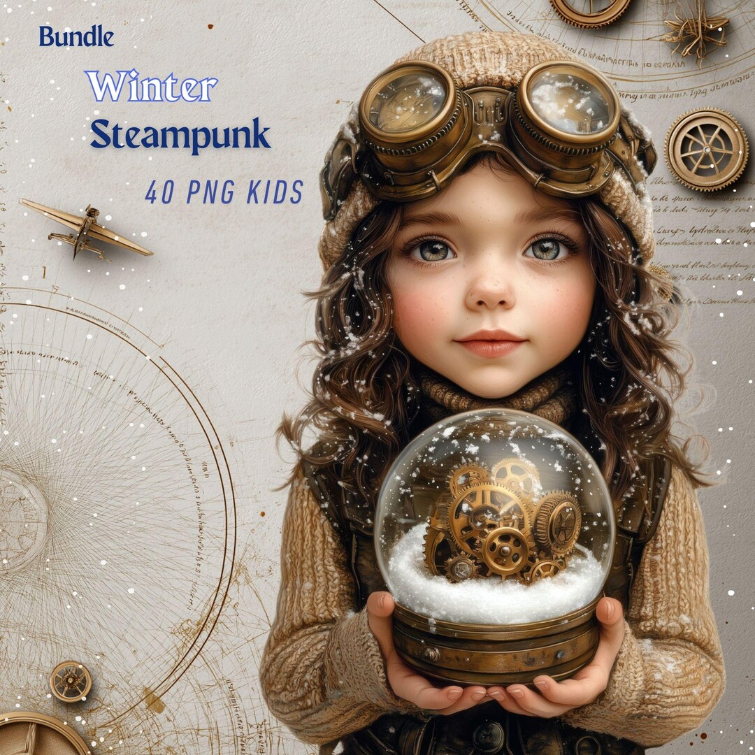 Steampunk Winter Kids Bundle, 40 Transparent PNG Steampunk Kids, High ...
