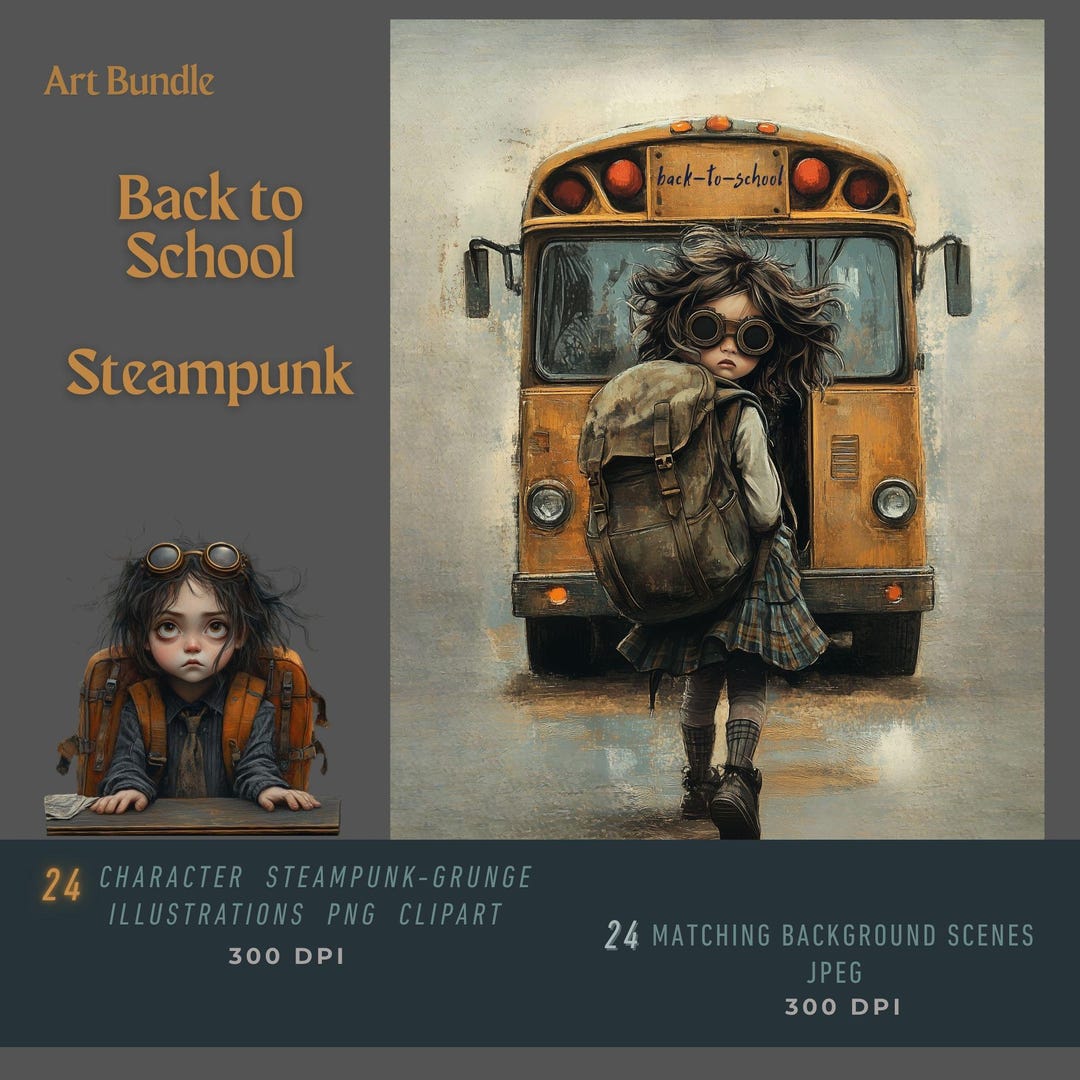 Steampunk Back to School Art Bundle: Gothic Grunge Illustrations (PDF ...
