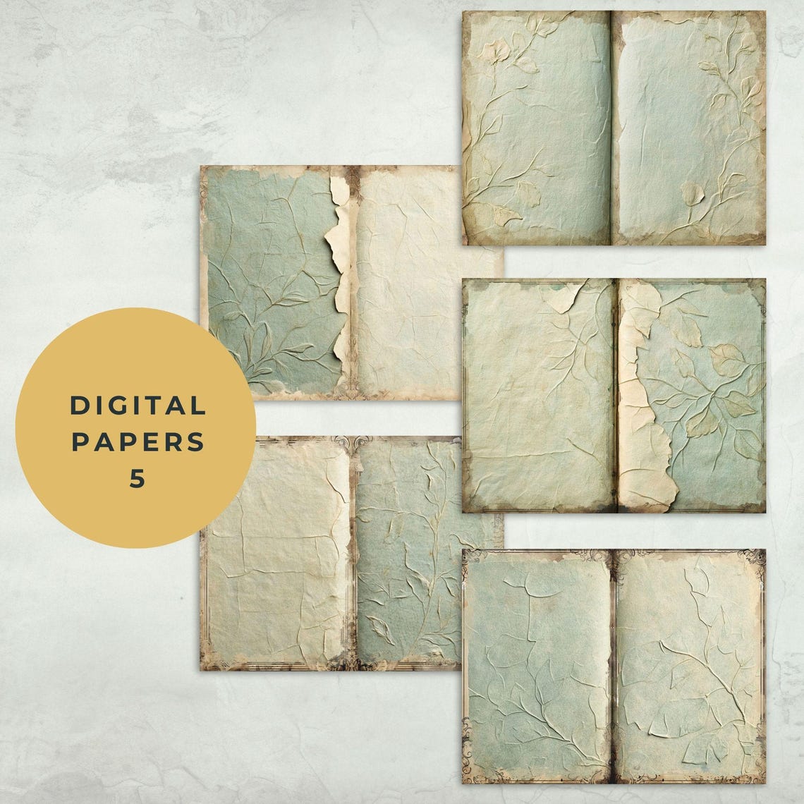 Shabby Chic Sage Junk Journal Digital Paper, Leather Pattern 10 Journal ...