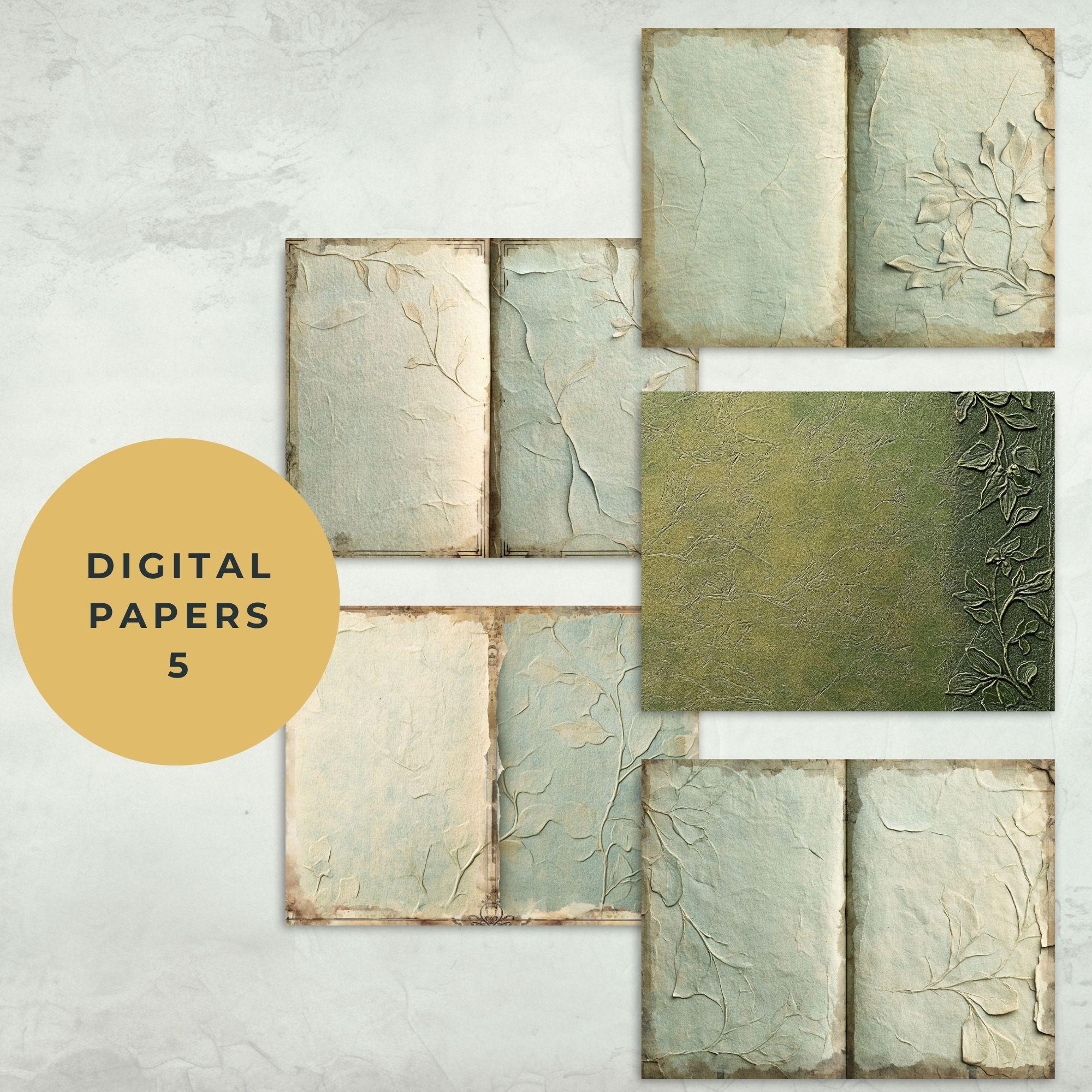 Shabby Chic Sage Junk Journal Digital Paper, Leather Pattern 10 Journal ...
