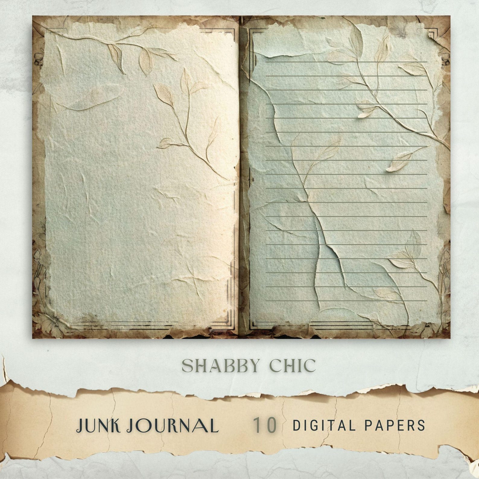 Shabby Chic Sage Junk Journal Digital Paper, Leather Pattern 10 Journal ...