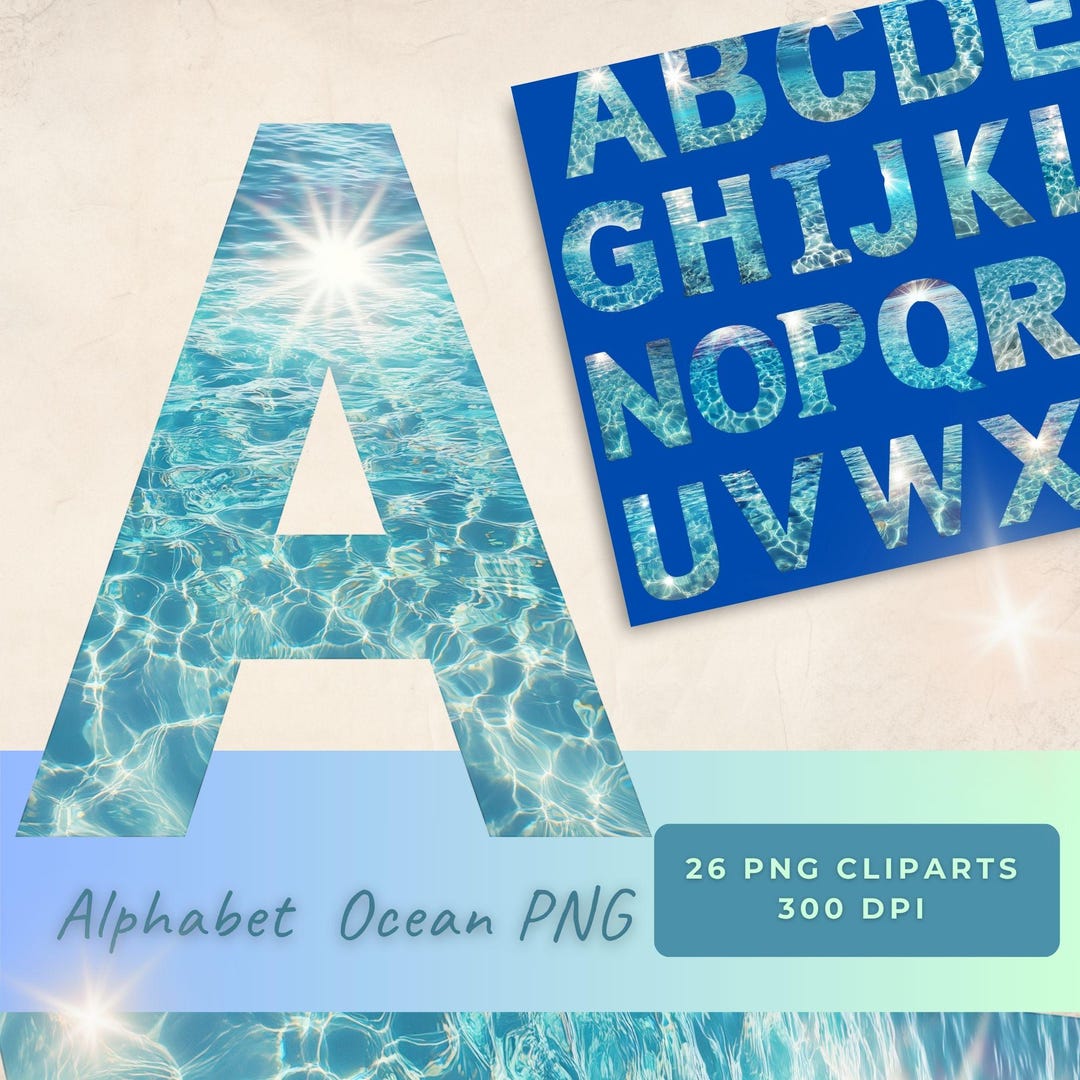Ocean Alphabet Clipart, Sea Sunny Letters, 3D Style Alphabet, English ...