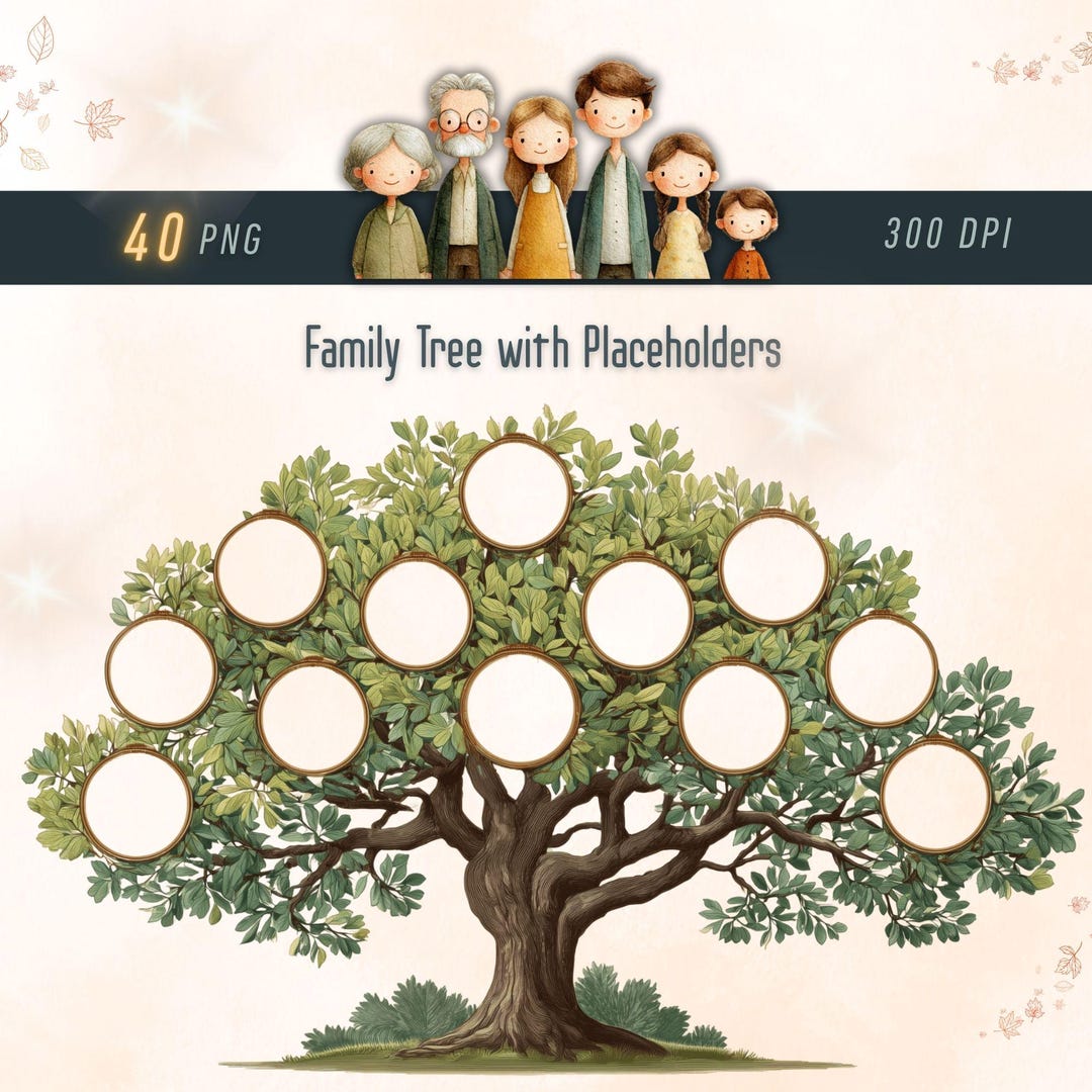 Family Tree With Placeholders PNG Clipart Bundle, Genealogic Chart ...