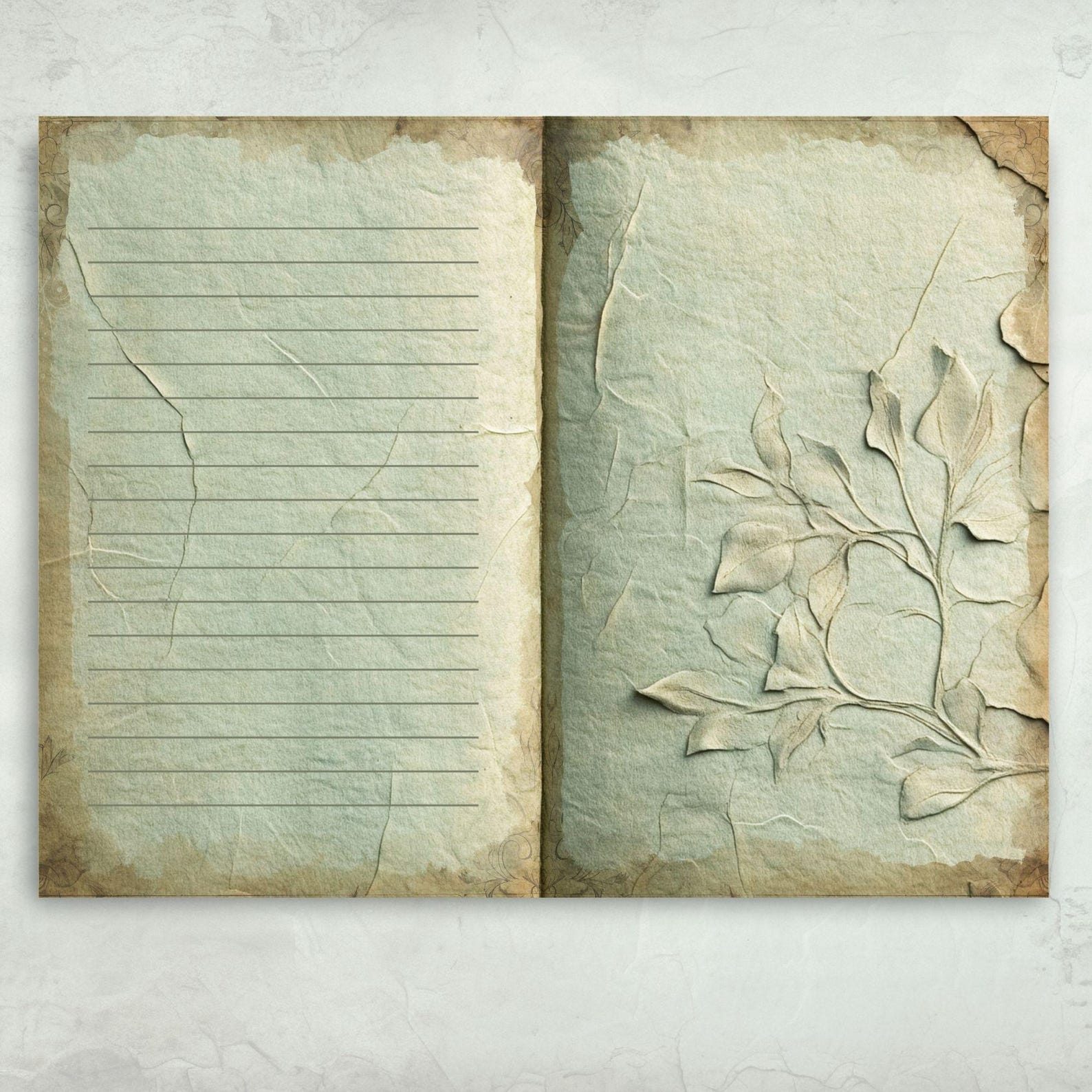 Shabby Chic Sage Junk Journal Digital Paper, Leather Pattern 10 Journal ...