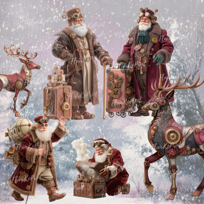 Steampunk Santa Clipart Bundle: 30 PNG Christmas Art, Commercial Use - Etsy